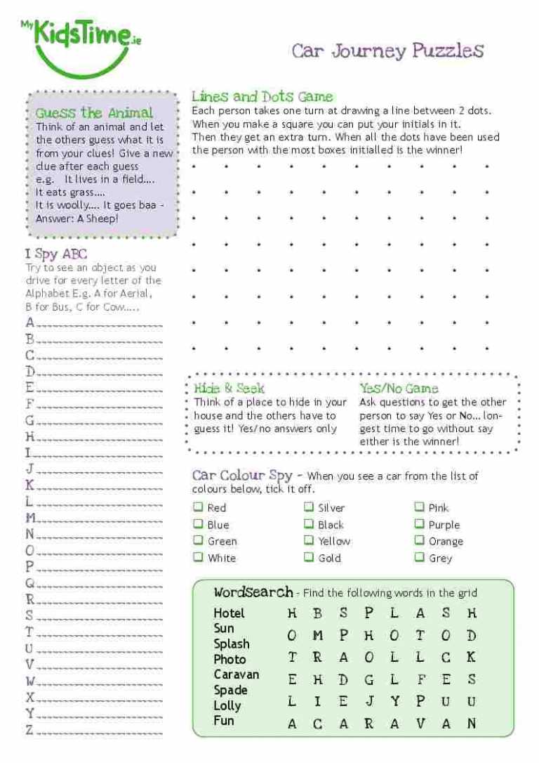 Download Our FREE Car Games for Kids Sheet