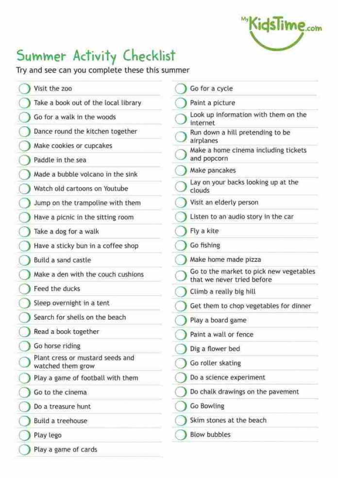 Download Your FREE Summer Activities for Kids Checklist