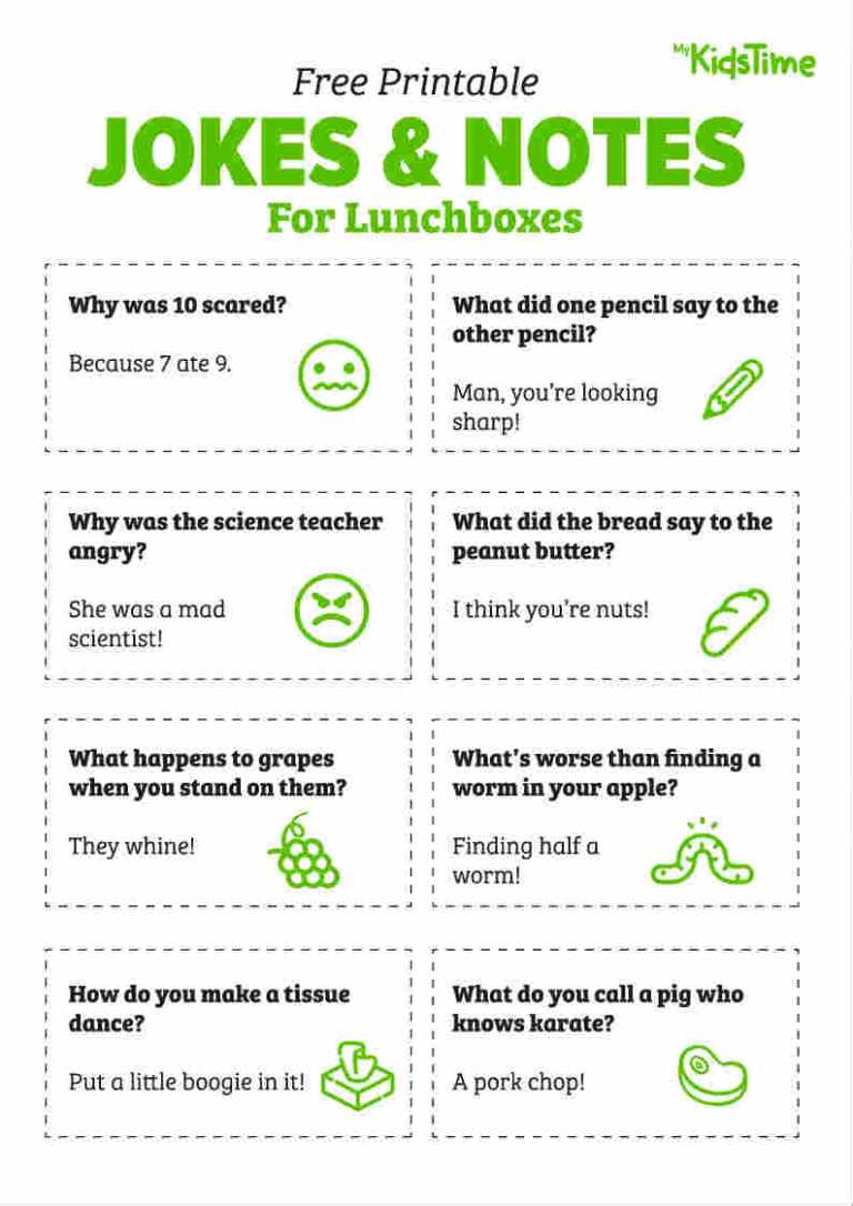 Download 28 FREE Printable Lunchbox Notes and Jokes