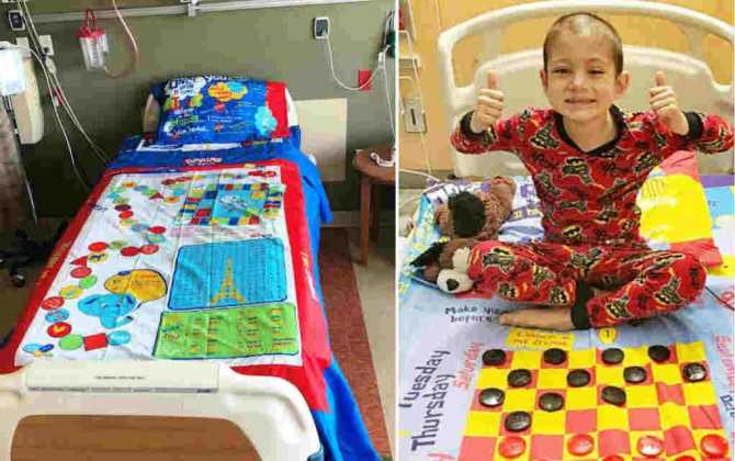 Dad's Idea for Board Game Bed Sheets Transforms Hospital Stays